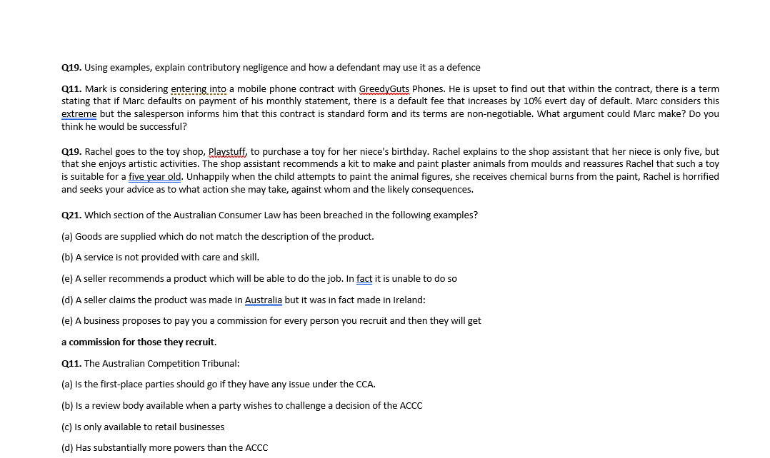 Solved Q19. Using examples, explain contributory negligence | Chegg.com
