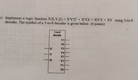 Solved e) Implement a logic function F(xY.)-xYZ+ XYZ + XYz+ | Chegg.com