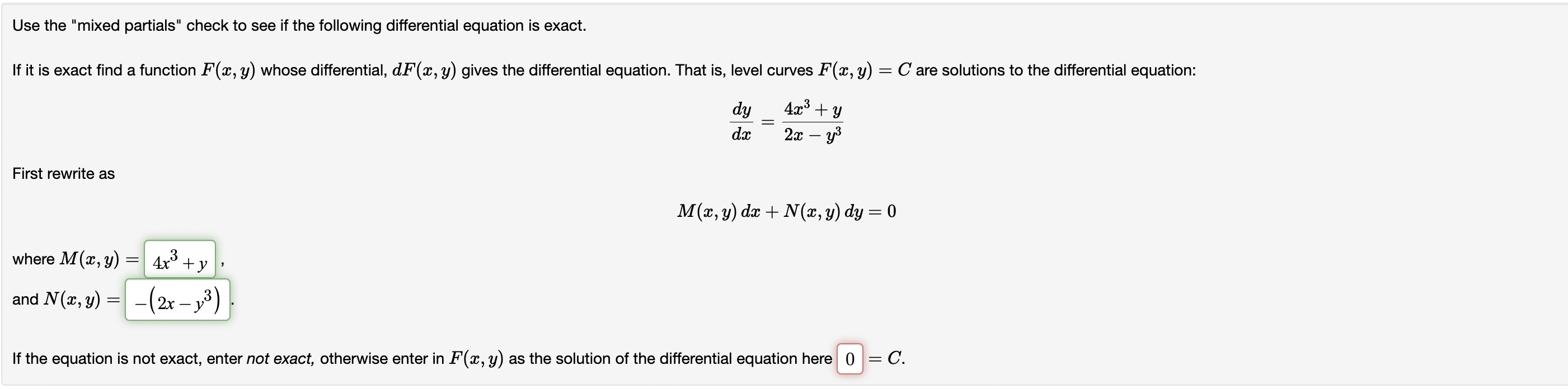 Solved Use the "mixed partials" check to see if the | Chegg.com
