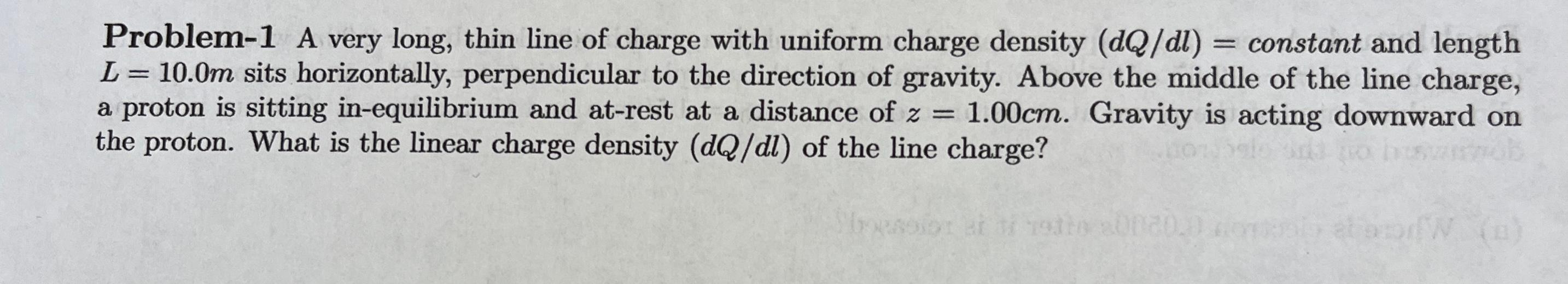 Solved Problem-1 A very long, thin line of charge with | Chegg.com