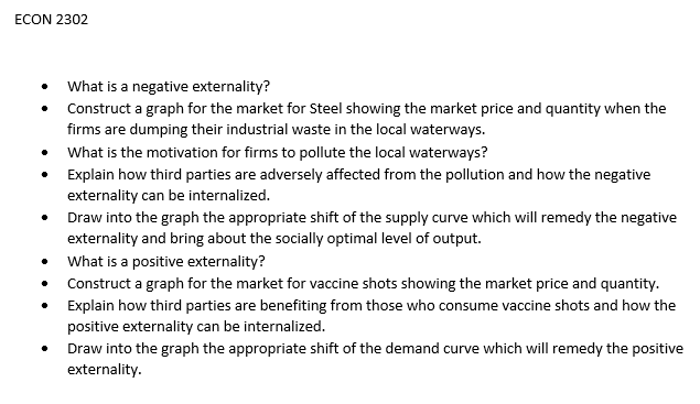 What is a negative externality? Construct a graph for | Chegg.com
