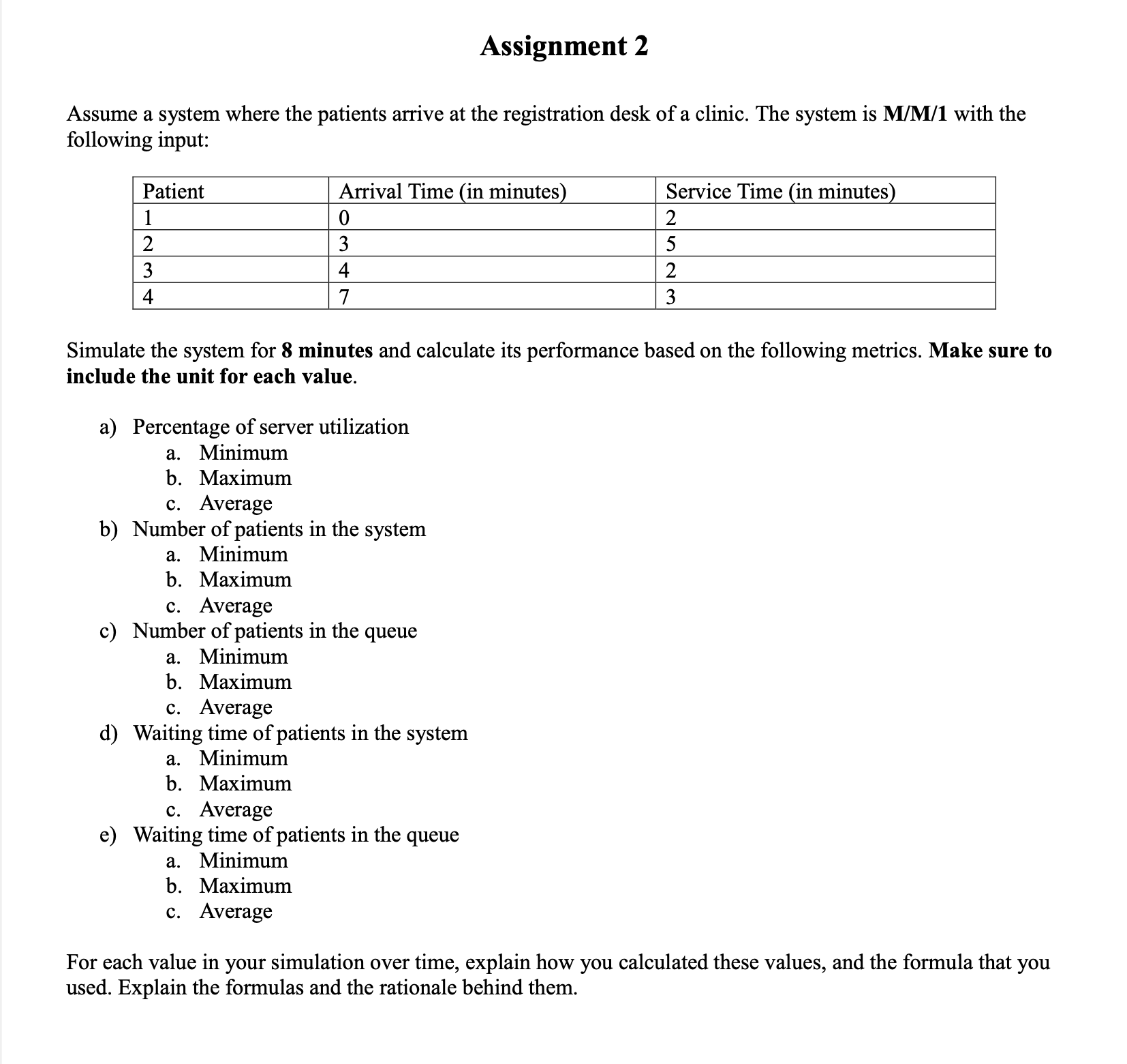 Solved Assignment 2 Assume a system where the patients | Chegg.com