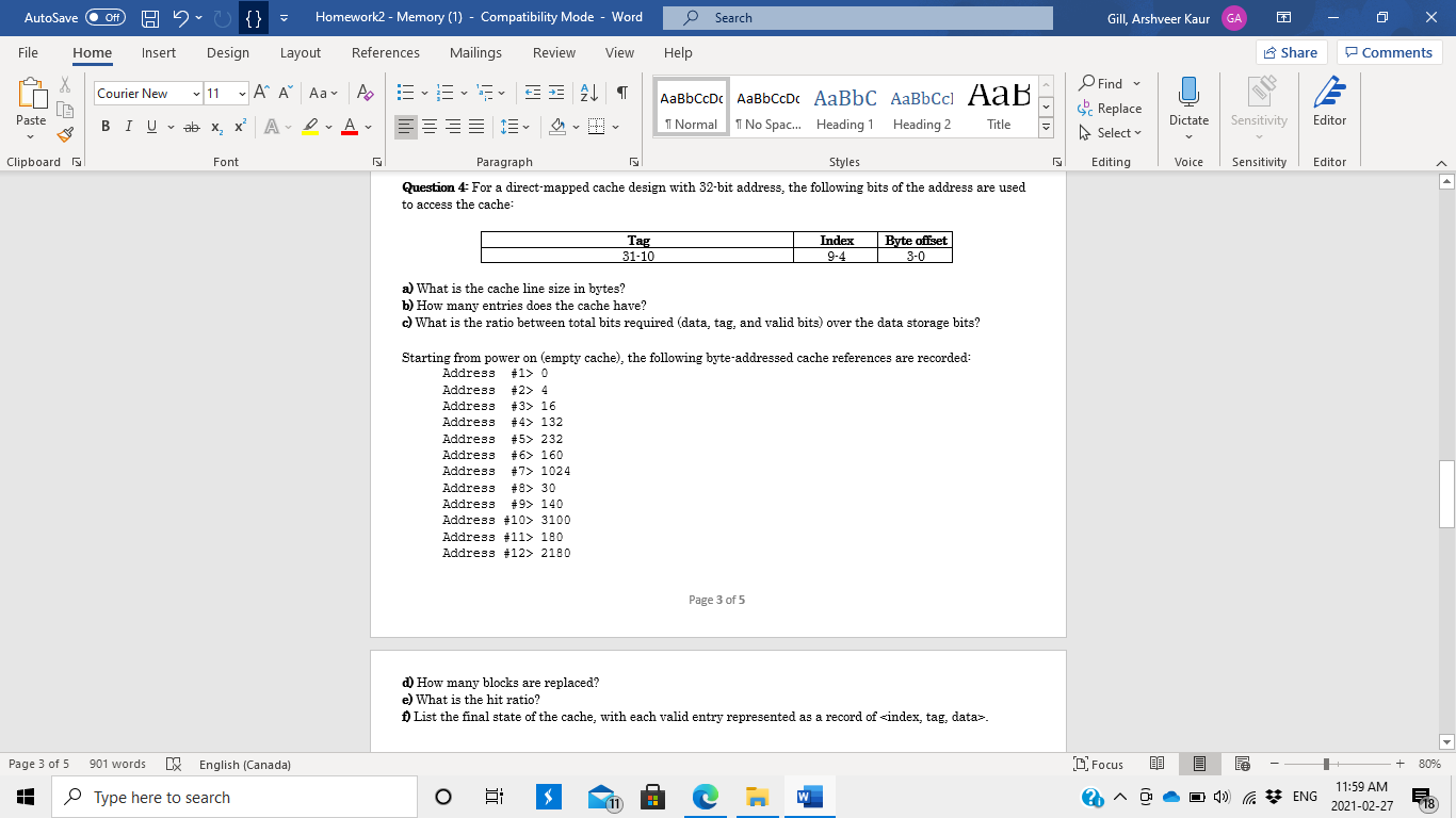 Solved AutoSave {} Homework2 - Memory (1) - Compatibility | Chegg.com