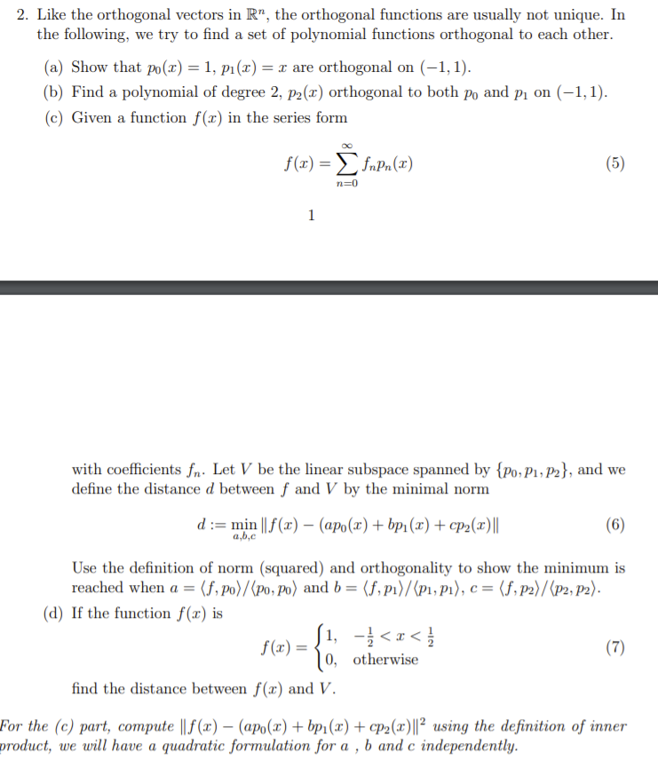 Solved 2. Like the orthogonal vectors in R”, the orthogonal | Chegg.com