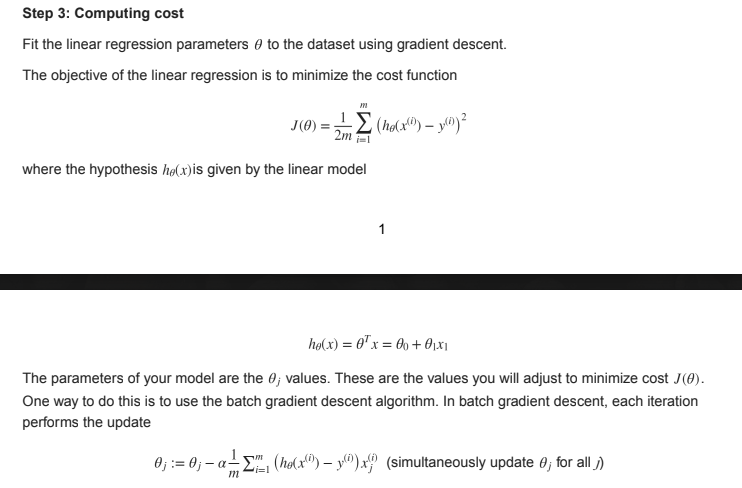 Solved Step 3: Computing cost Fit the linear regression | Chegg.com