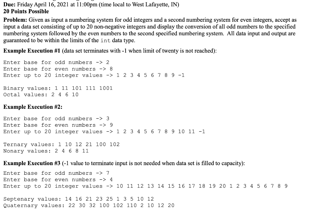 Solved Example Execution #4: Enter base for odd numbers -> | Chegg.com