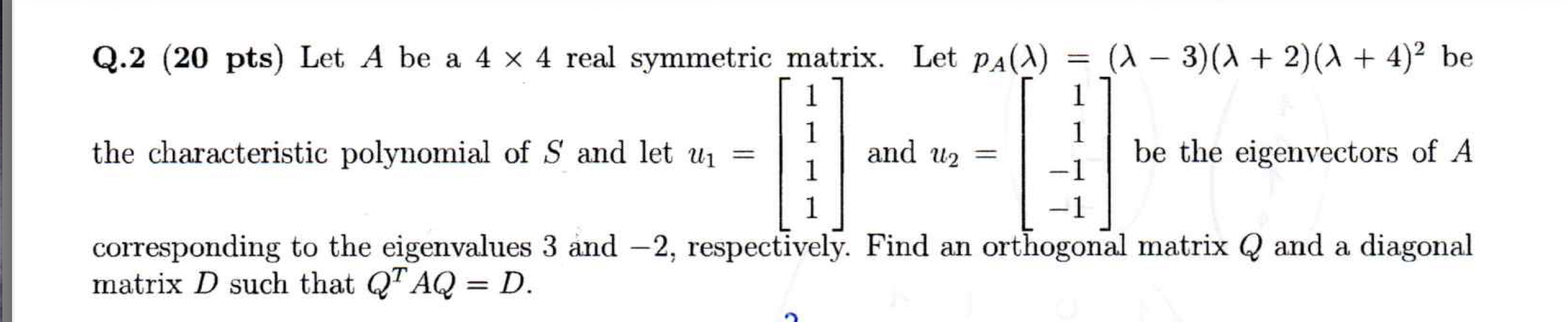Solved Q.2 (20 pts) Let A be a 4×4 real symmetric matrix. | Chegg.com