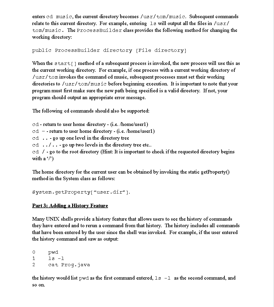 Solved Creating a Shell Interface Using Java This project | Chegg.com