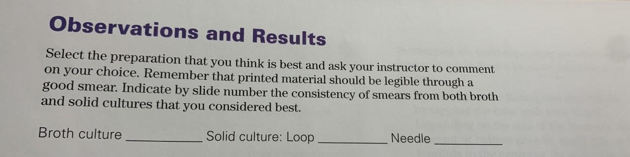 Solved Observations and Results Select the preparation that | Chegg.com