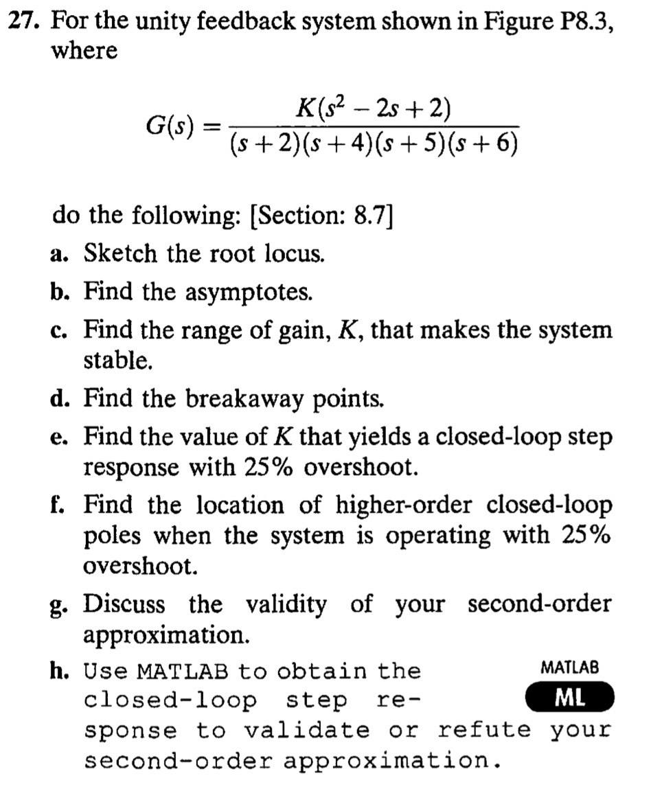 27. For the unity feedback system shown in Figure | Chegg.com