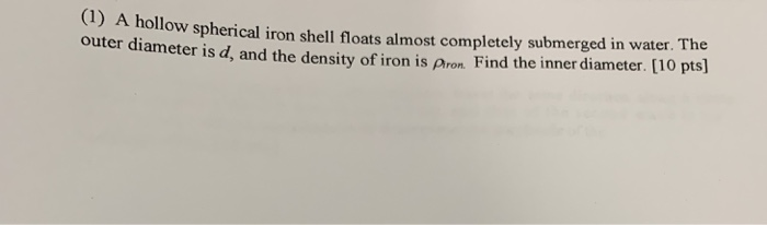 Solved (1) A hollow spherical iron shell floats almost | Chegg.com