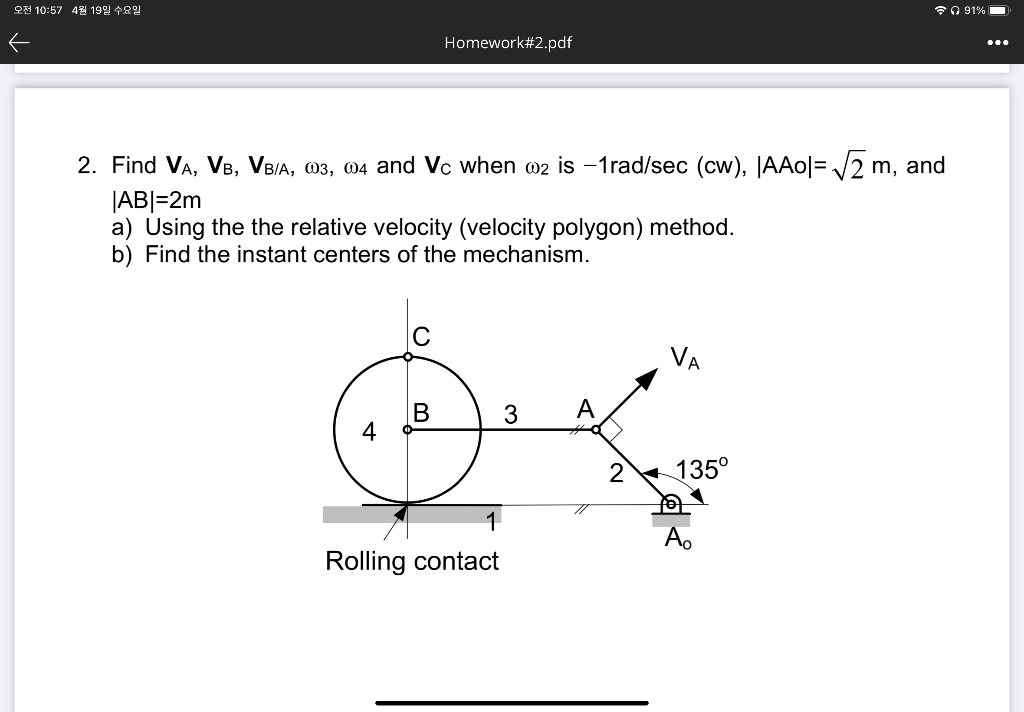 Homework \#2 1. For the mechanism shown, a) Find | Chegg.com