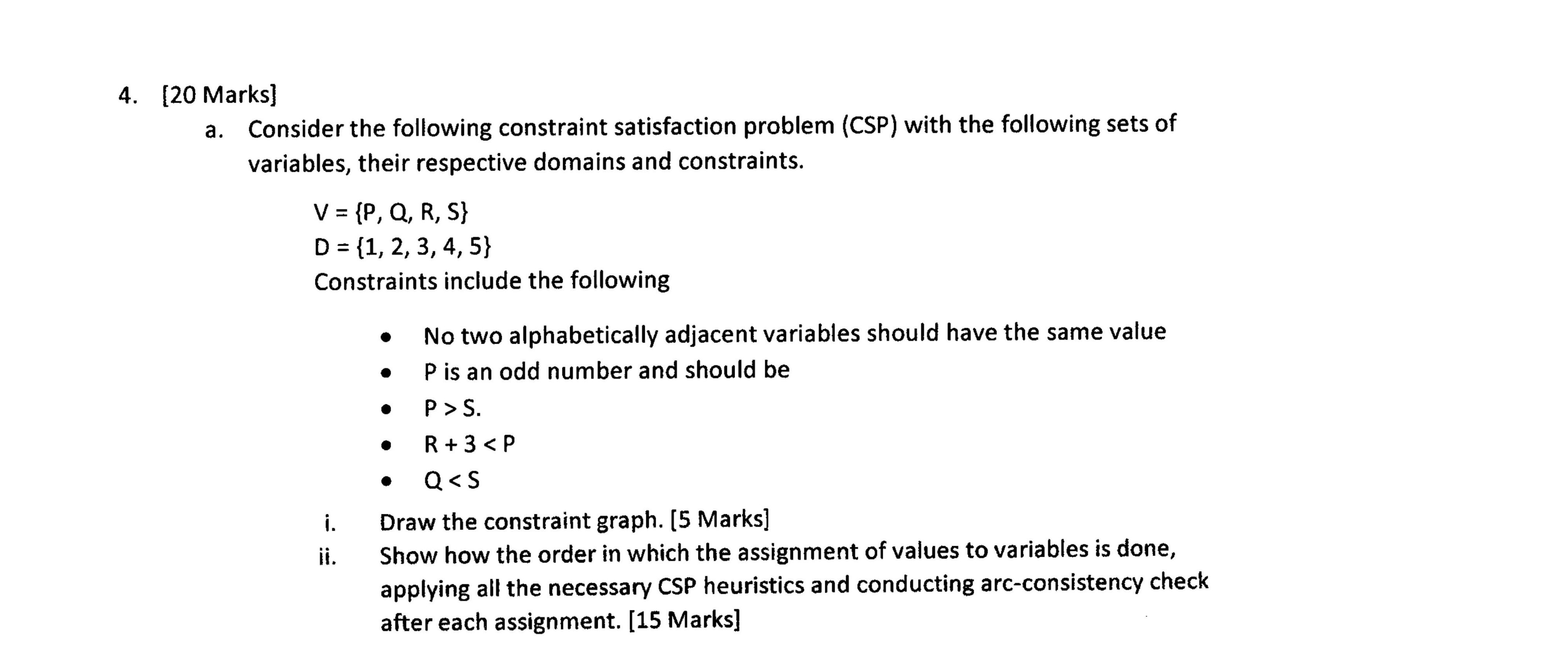 Solved [20 ﻿Marks]a. ﻿Consider the following constraint | Chegg.com