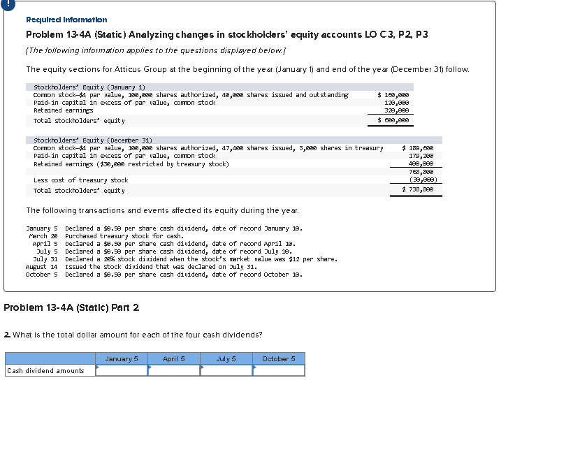 Solved Problem 13-4A (Static) Analyzing changes in stoc | Chegg.com
