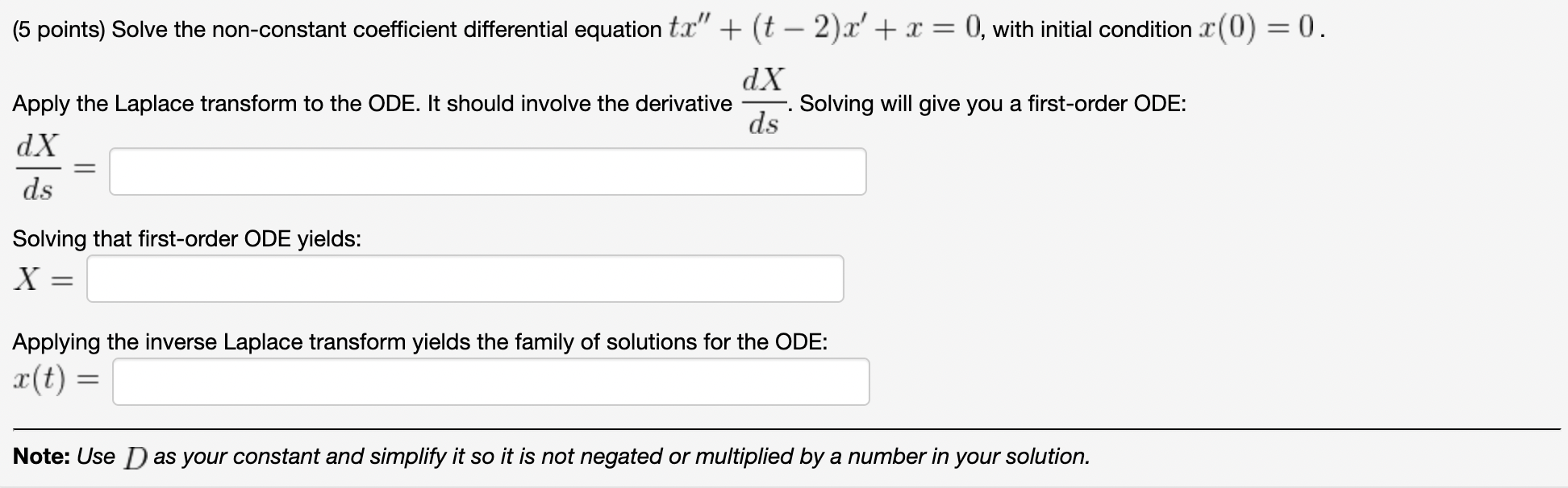 Solved (5 points) Solve the non-constant coefficient | Chegg.com