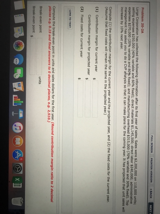 Solved FULL SCREEN PRINTER VERSION BACK NEXT Problem 20-2A | Chegg.com