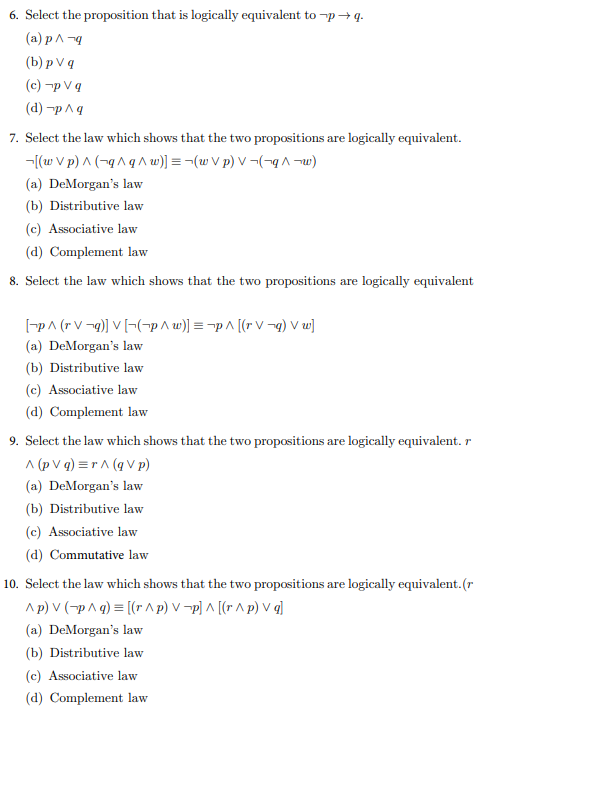 Solved 6. Select the proposition that is logically | Chegg.com