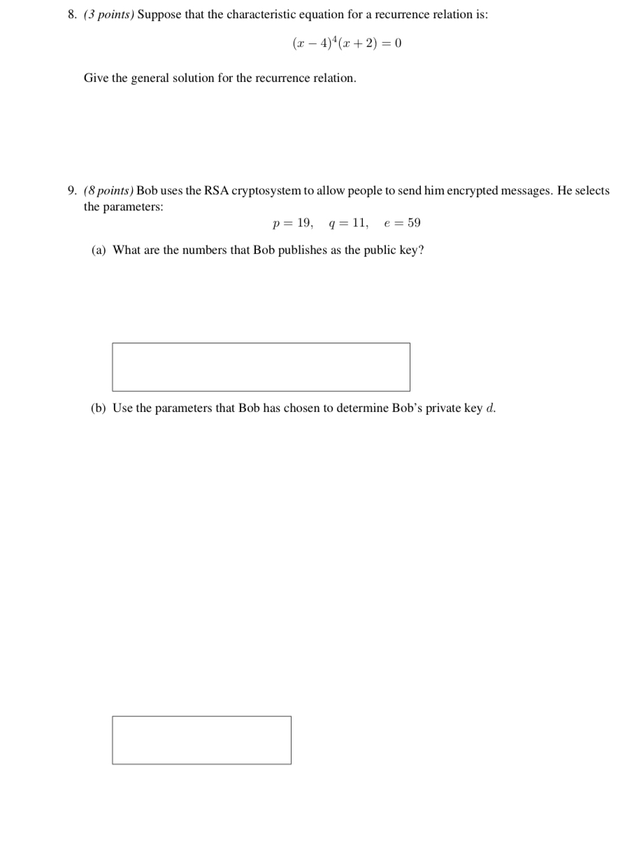 Solved 8. (3 points) Suppose that the characteristic | Chegg.com