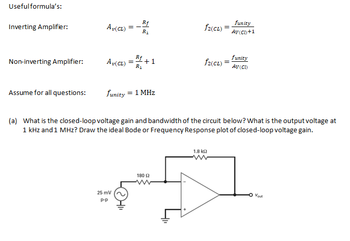 Solved Usefulformula's: Inverting Amplifier: Av(CL) RJ R | Chegg.com