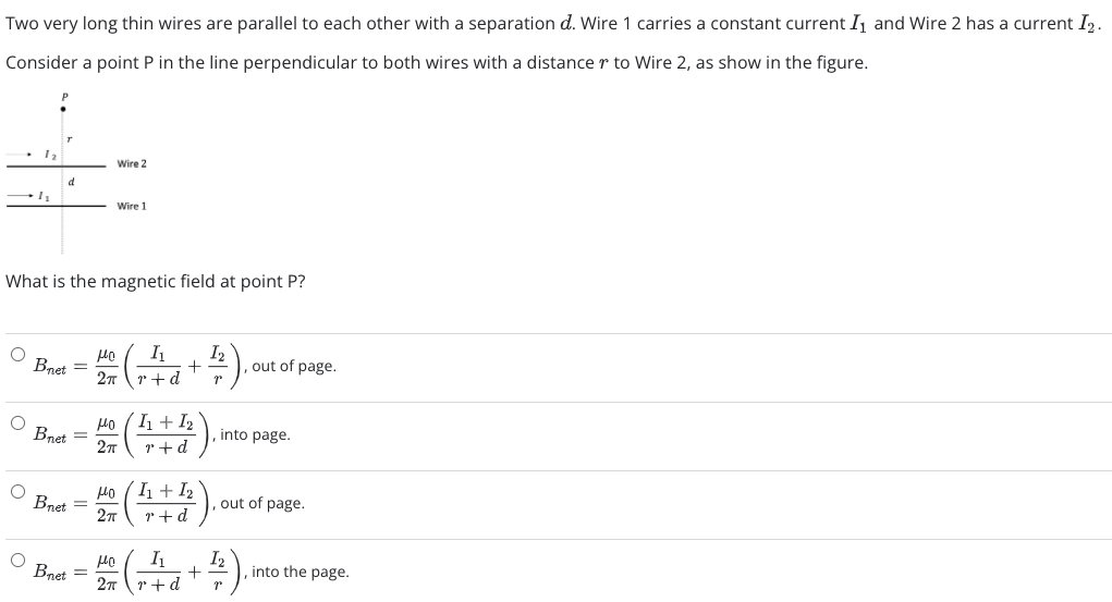 Solved Two very long thin wires are parallel to each other | Chegg.com