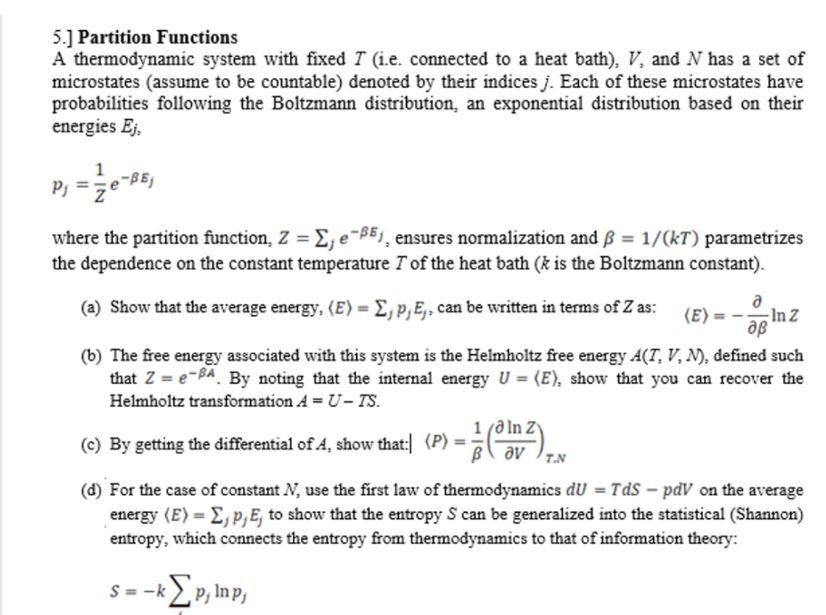Solved 5.] Partition Functions A thermodynamic system with | Chegg.com