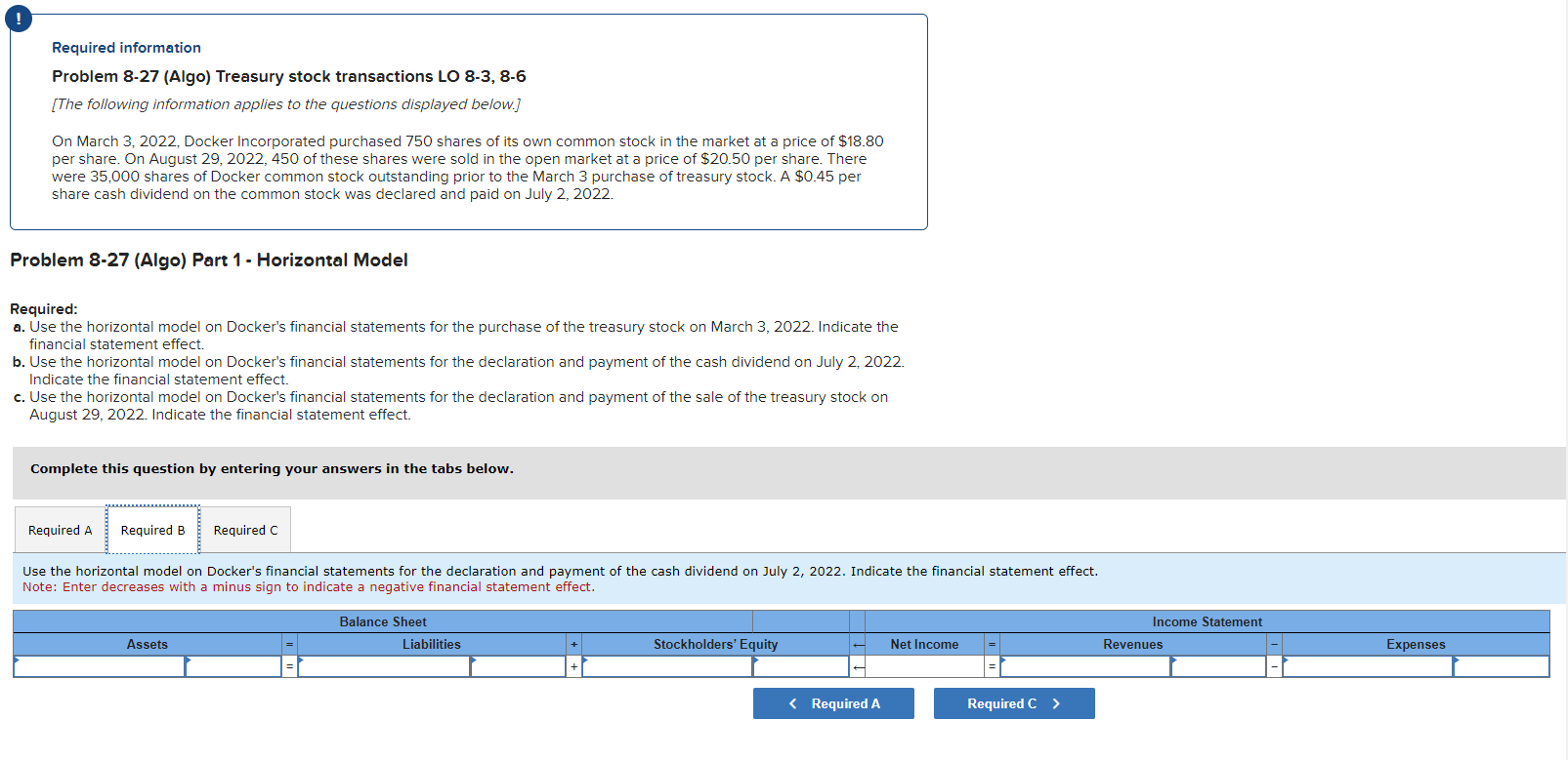 Required information Problem 8-27 (Algo) Treasury | Chegg.com