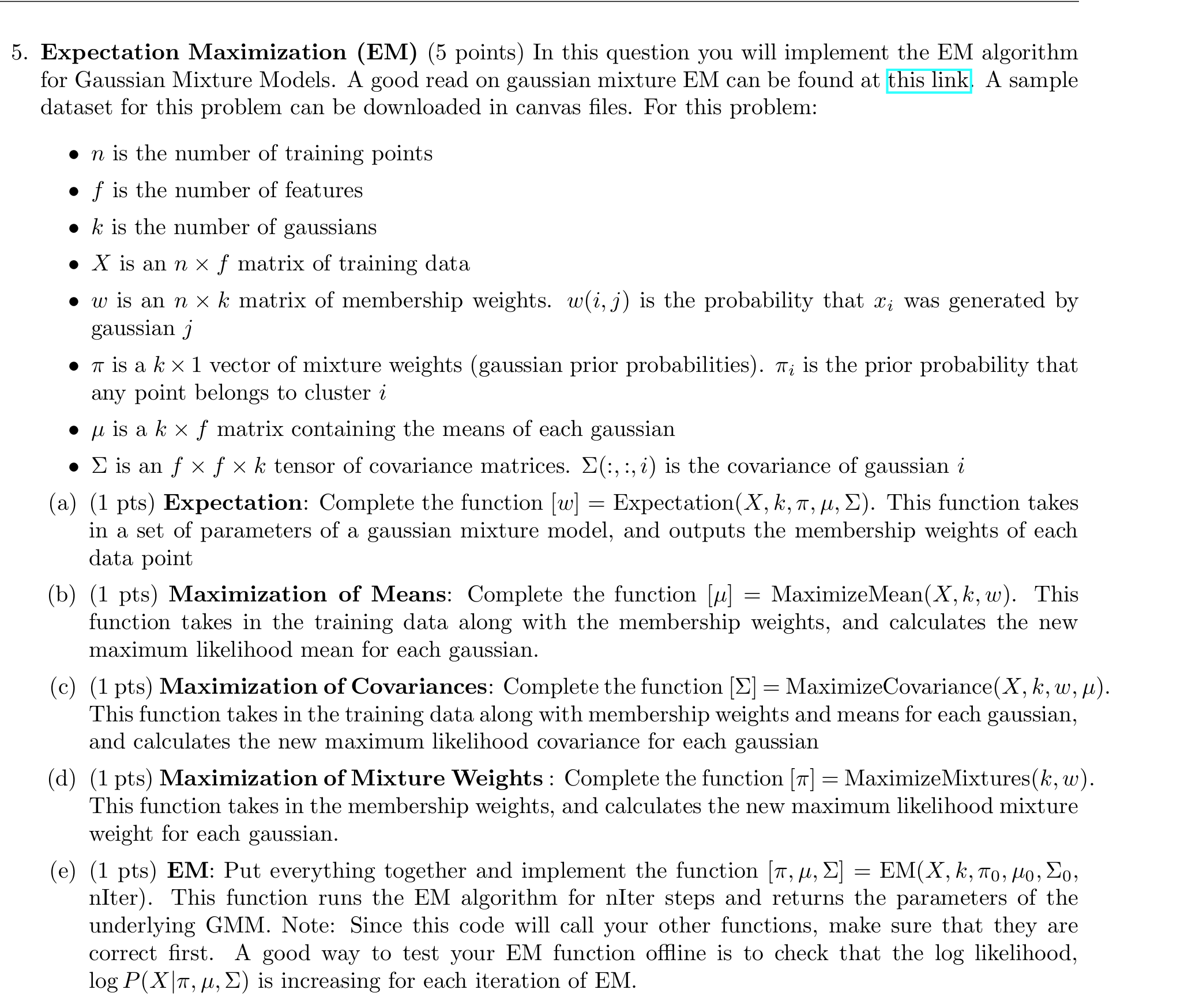 Solved Expectation Maximization (EM) (5 ﻿points) In ﻿this | Chegg.com