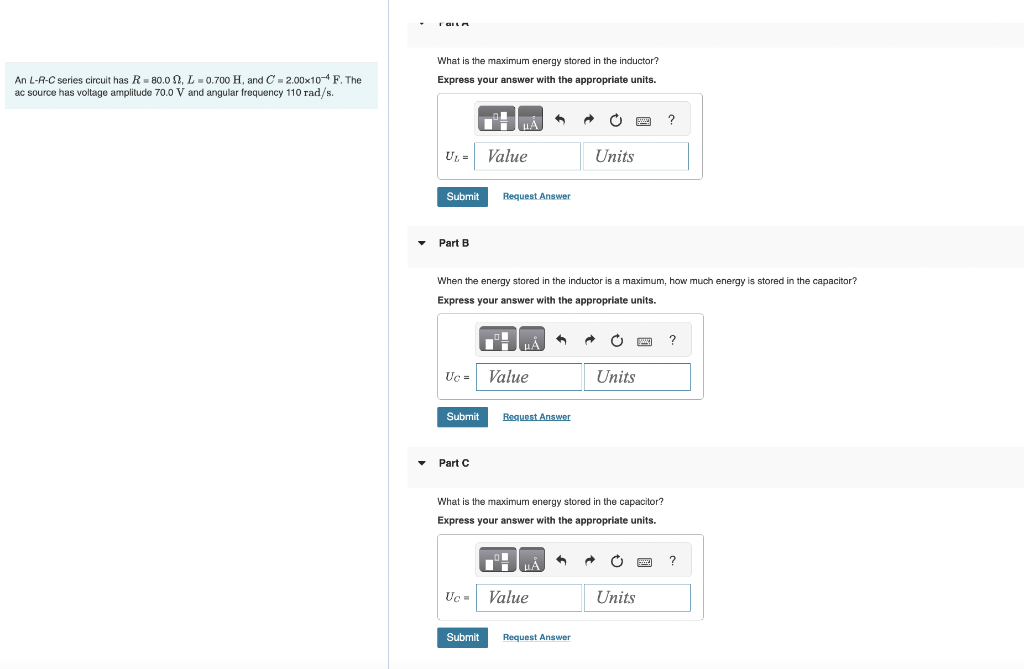 Solved An L-R-C series circuit has R = 80.0 Ω , L = 0.700 H | Chegg.com
