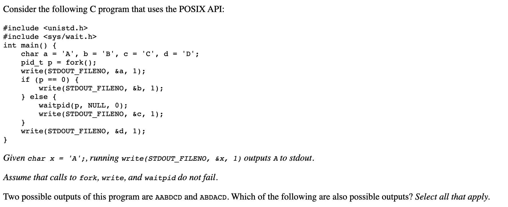 Solved Consider the following C program that uses the POSIX | Chegg.com