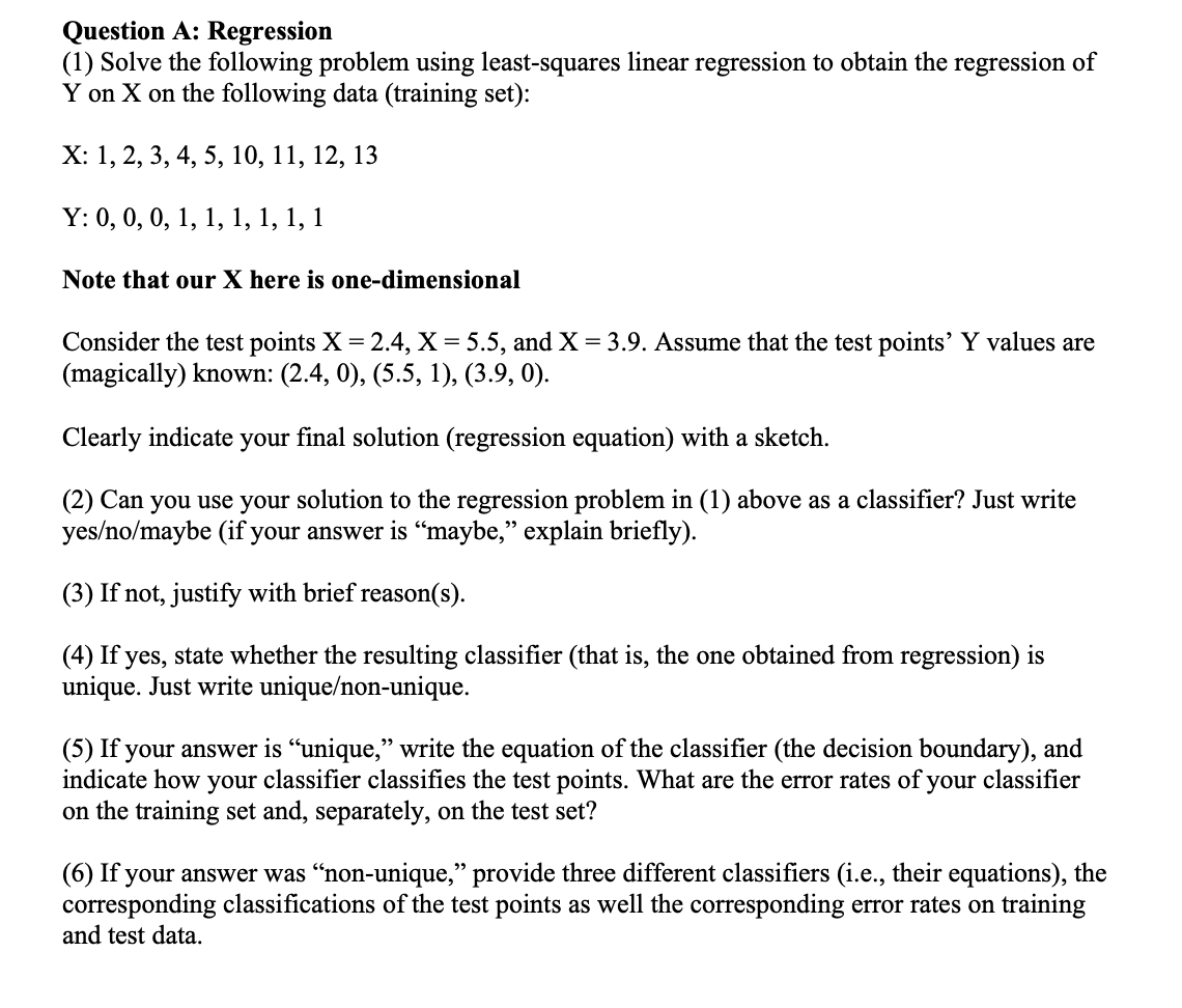 Solved Question A: Regression (1) Solve the following | Chegg.com