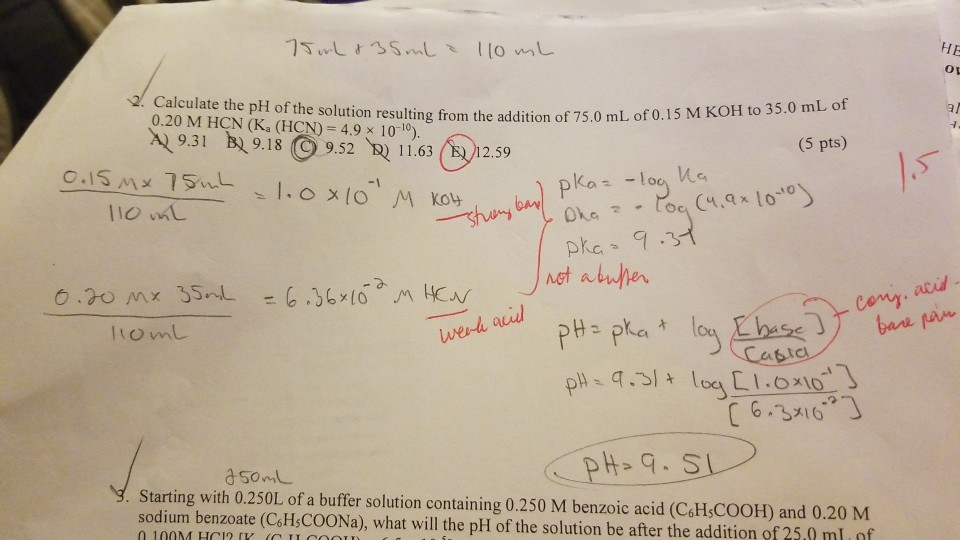 Solved Calculate the pH of the solution resulting from the | Chegg.com