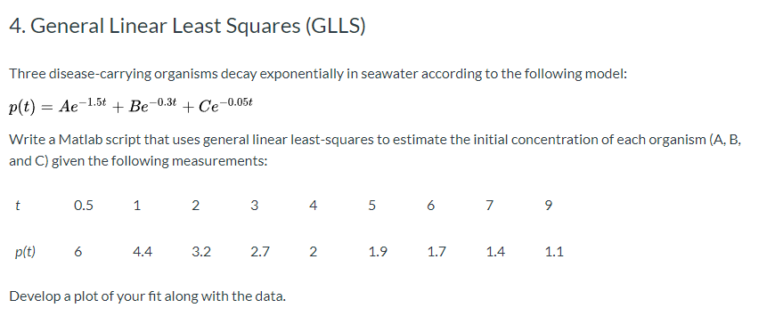 Solved 4. General Linear Least Squares (GLLS) Three | Chegg.com