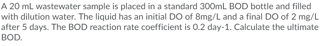 Solved A 20 mL wastewater sample is placed in a standard | Chegg.com