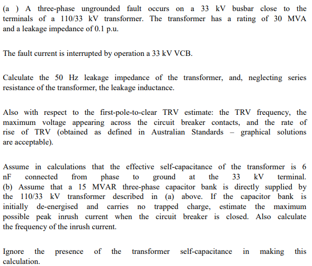 (a ) A three-phase ungrounded fault occurs on a 33 kV | Chegg.com