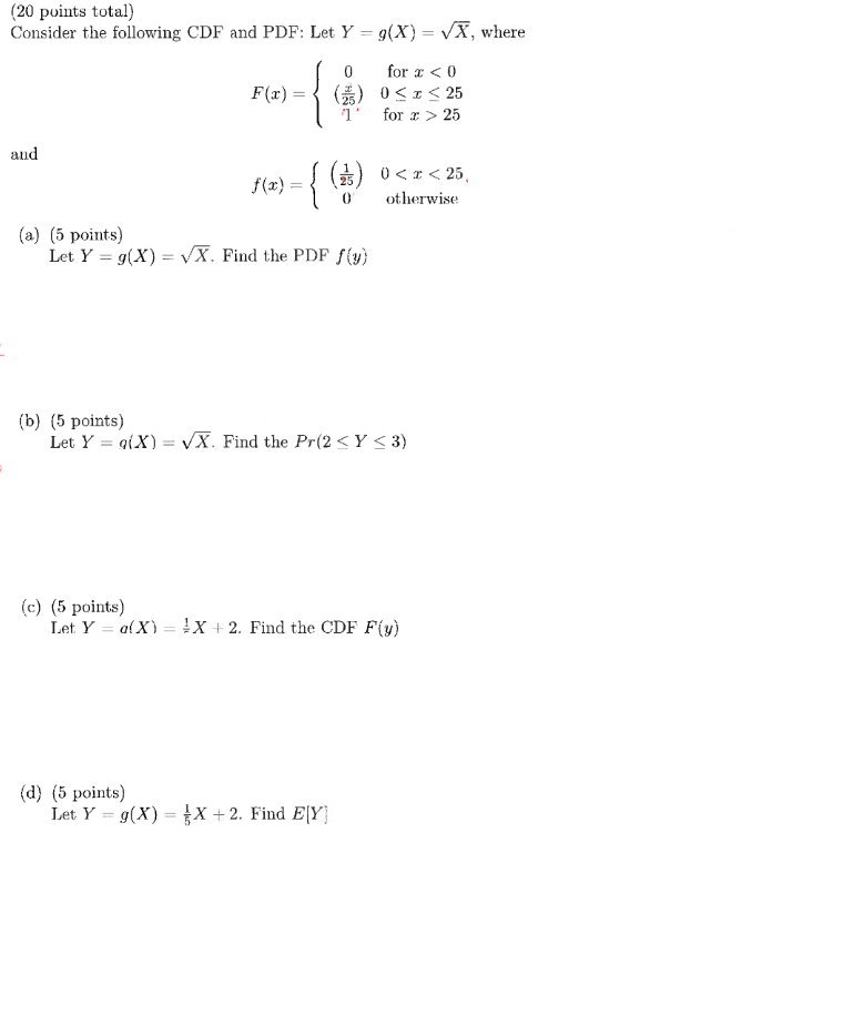 Solved (20 points total) Consider the following CDF and PDF: | Chegg.com