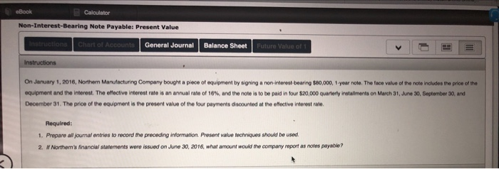 Solved Caloulator Non-Interest-Bearing Note Payable: Present | Chegg.com