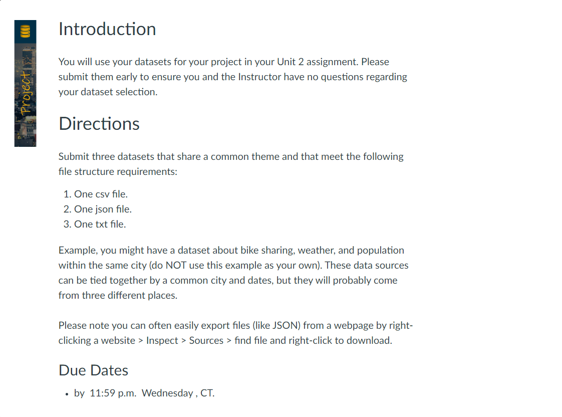 Solved Introduction You will use your datasets for your | Chegg.com