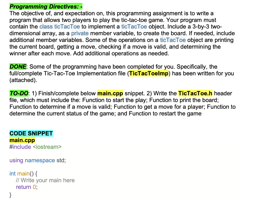 Solved Programming Directives: - The objective of, and | Chegg.com