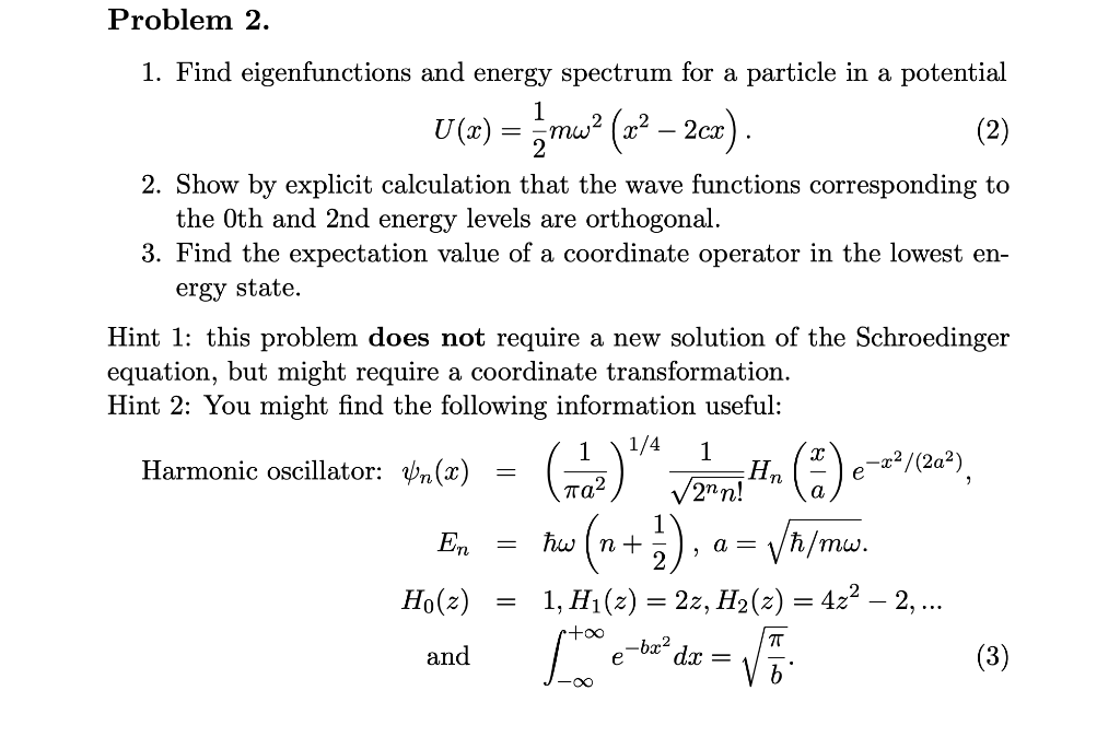 Solved Problem 2. 1. Find eigenfunctions and energy spectrum | Chegg.com