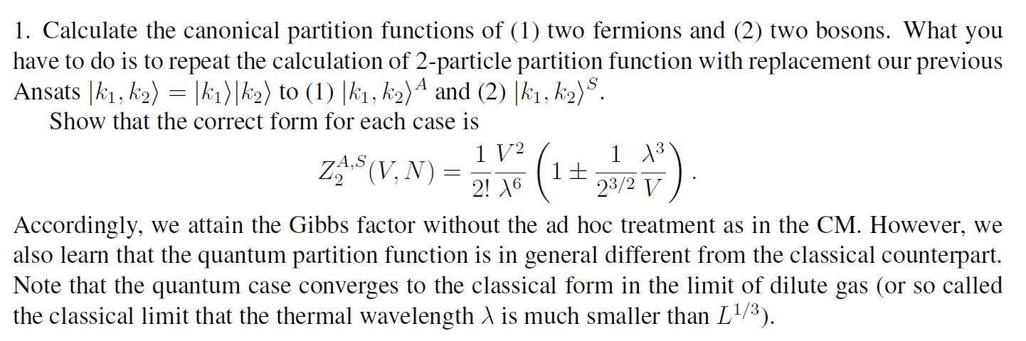 1. Calculate the canonical partition functions of (1) | Chegg.com