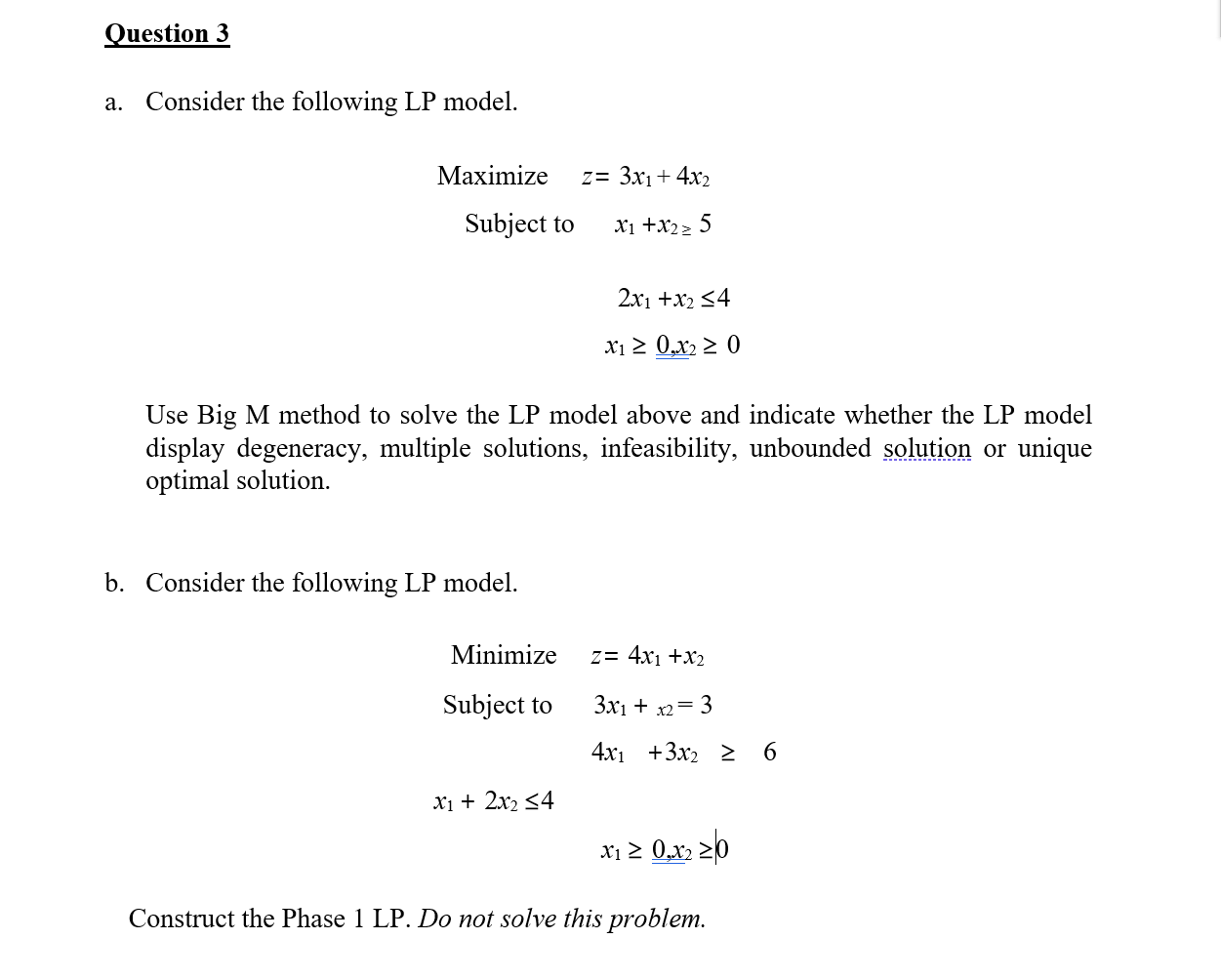 Solved Question 3 a. Consider the following LP model. | Chegg.com
