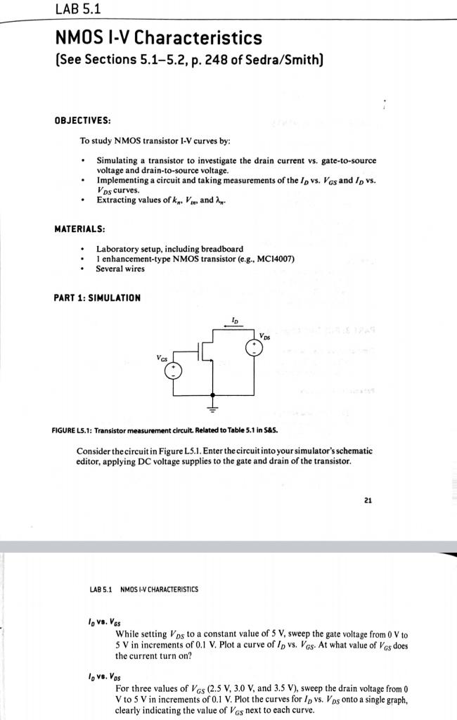 Solved LAB 5.1 NMOS I-V Characteristics (See Sections | Chegg.com