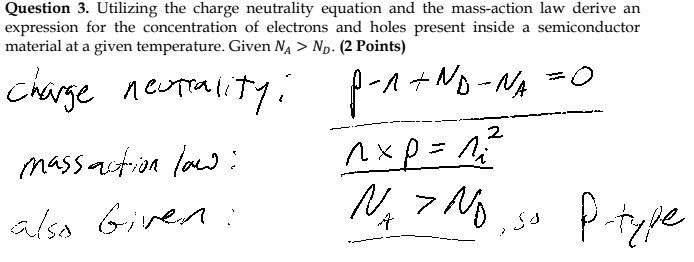 Solved Question 3. Utilizing the charge neutrality equation | Chegg.com