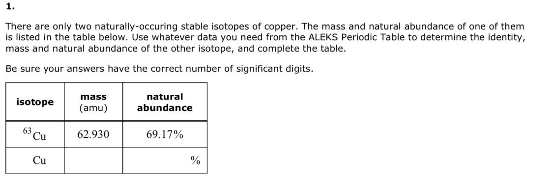 Solved 1. There are only two naturally-occuring stable | Chegg.com