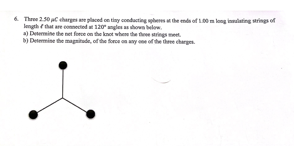 Solved 6. Three 2.50μC charges are placed on tiny conducting | Chegg.com
