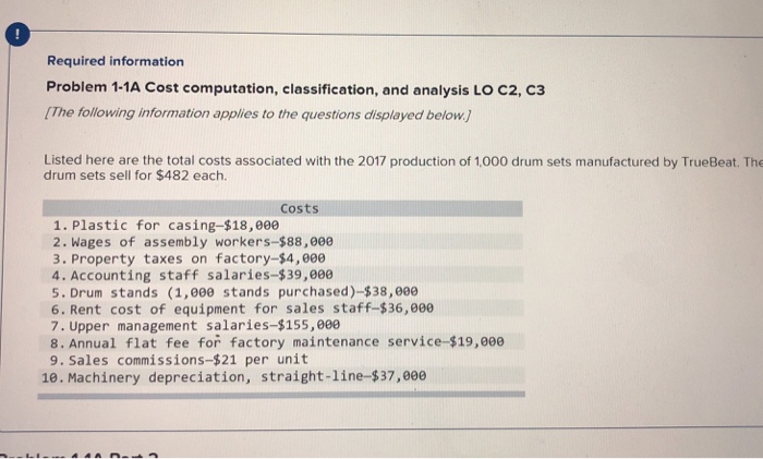 Solved Required information Problem 1-1A Cost computation, | Chegg.com