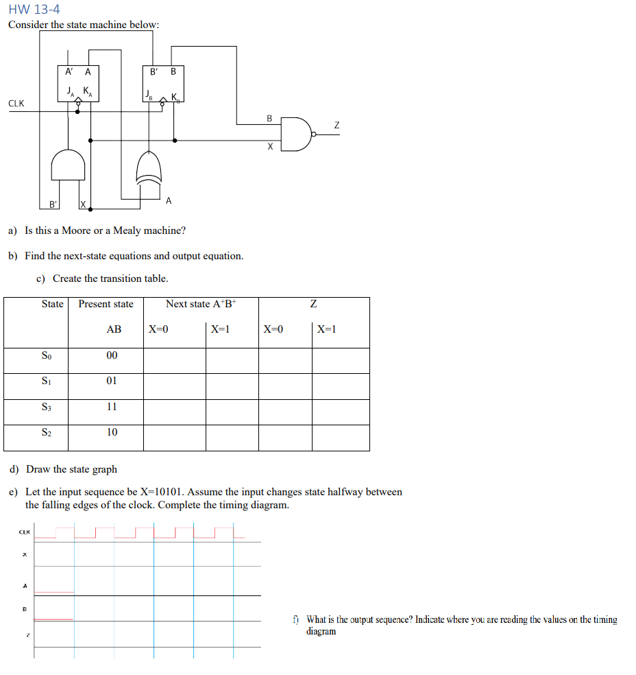 [Solved]: Consider the state machine below: a) Is this a M