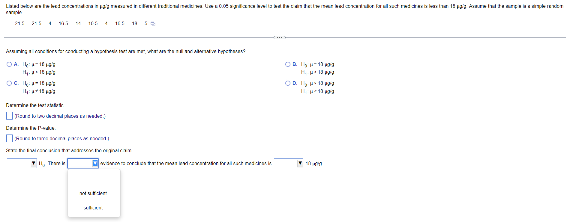 Solved Listed below are the lead concentrations in µg/g | Chegg.com