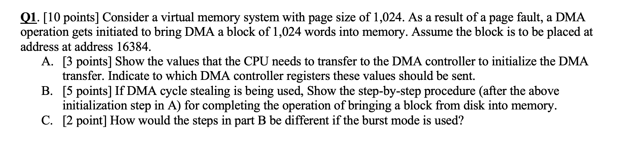 Solved a a Q1. [10 points] Consider a virtual memory system | Chegg.com