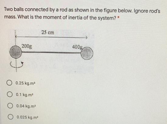 Solved Two balls connected by a rod as shown in the figure | Chegg.com